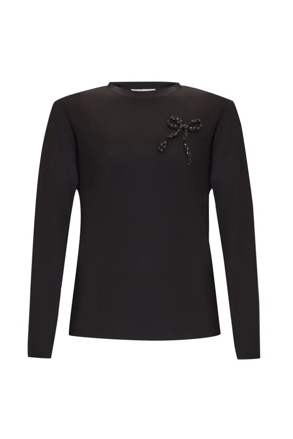 EXQUISE Crew Neck Embroidered Woven Blouse