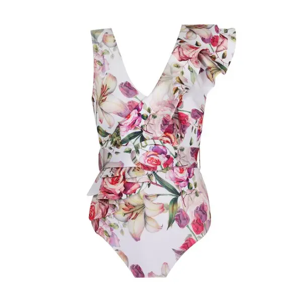 NUR KARAATA Floral Print One-piece Swimsuit - White