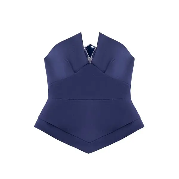 NOCTURNE Strapless Sculpted Bustier Top - Blue