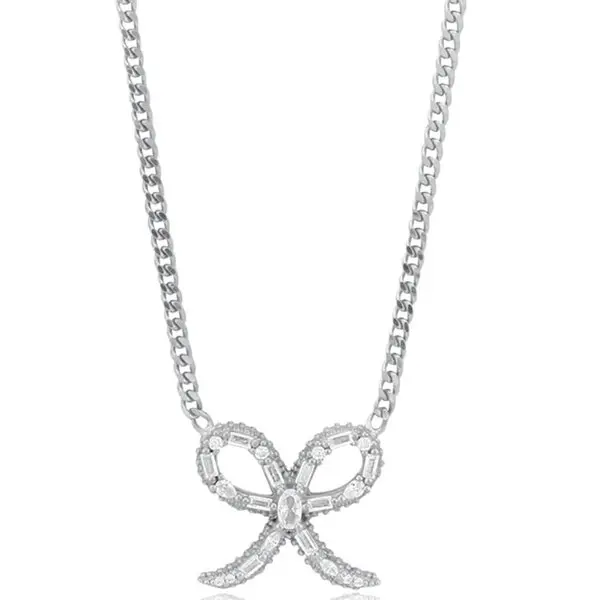 SHYMI Pave Ribbon Pendant Necklace - Silver