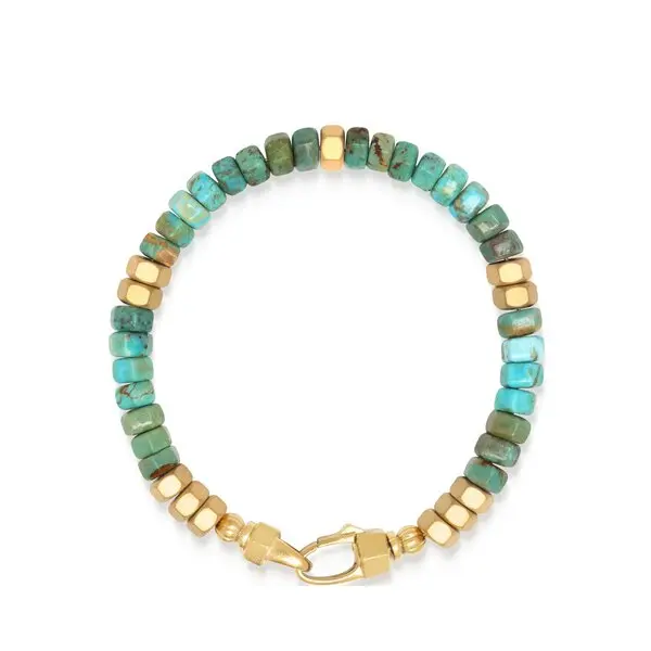 NIALAYA JEWELRY Hexagon Beaded Bracelet With Turquoise And Gold Plating - Blue/green/gold