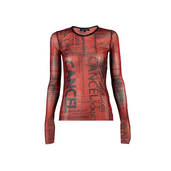 UNA BERZINA Printed Sheer Mesh Top - Red