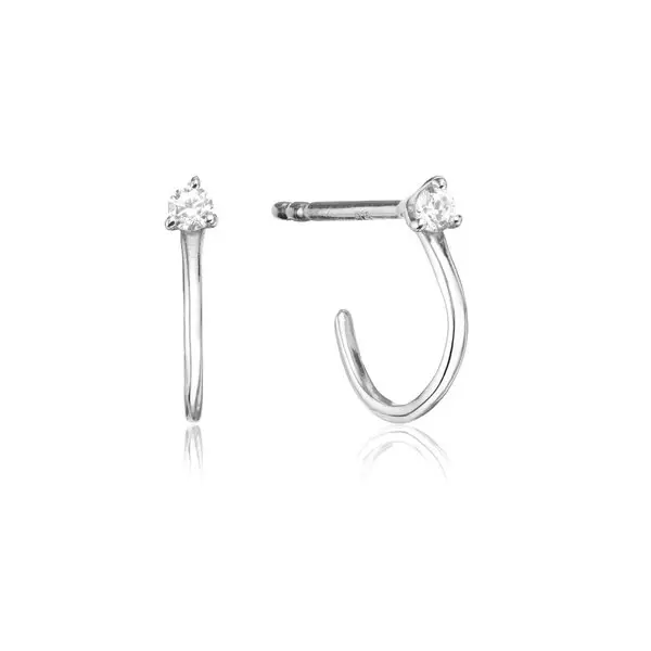 LILY & ROO Diamond Style Lobe Hoop Stud Earrings - Silver
