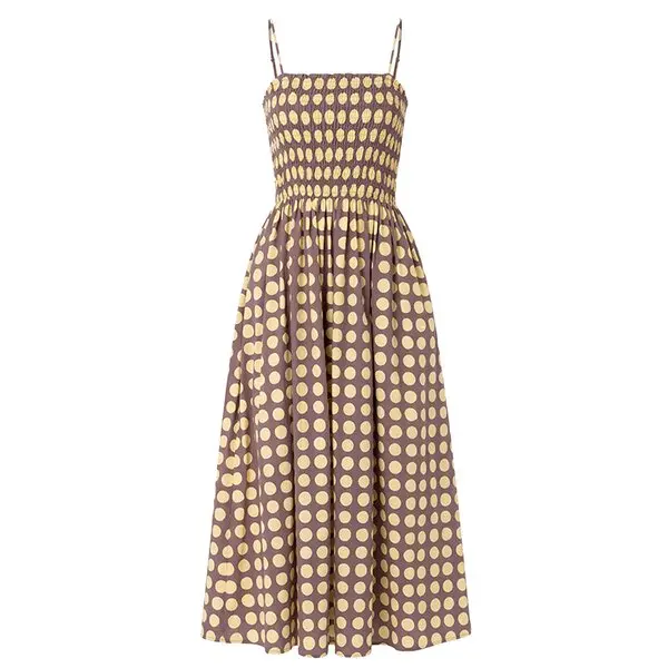 AMY LYNN Darcy Polka Dot Smocked Midi Dress - Yellow