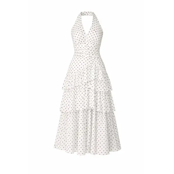 GIRL IN MIND Iris Halterneck Layered Maxi Dress Spot Print - White
