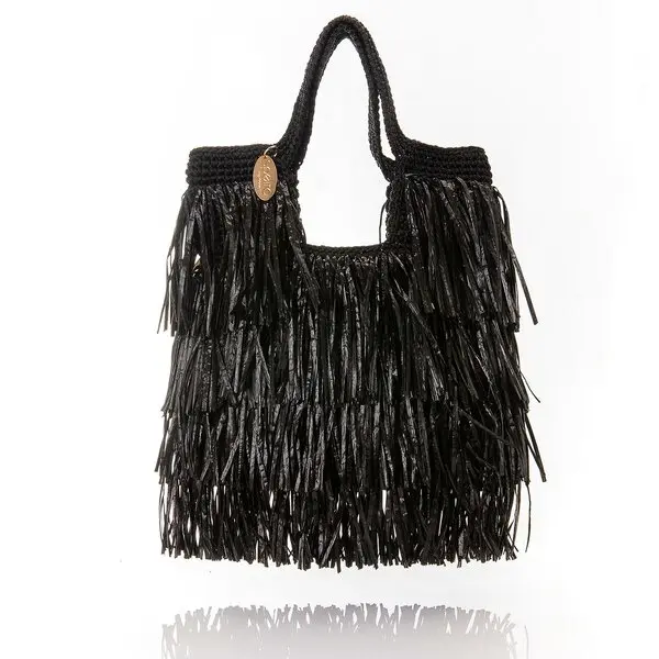 SPEIRA Tote Bag With Raffia Fringe - Black