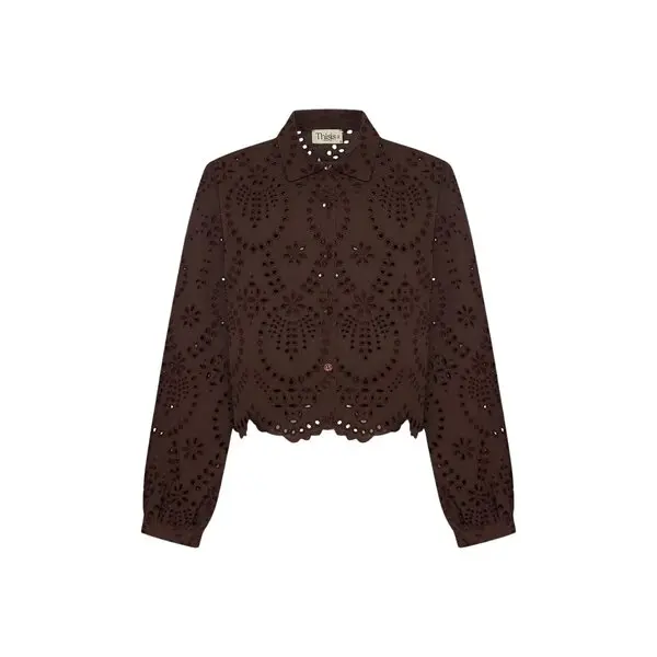 THISISU COLLECTION Solstice Relaxed Fit Broderie Shirt - Brown