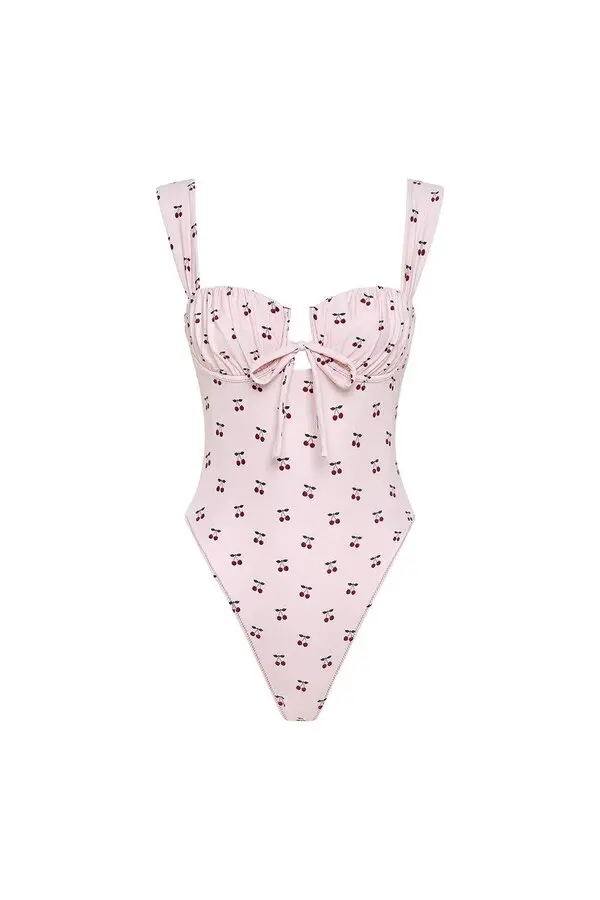MONTCE Cherries Petal Variation One-piece Swimsuit - Pink