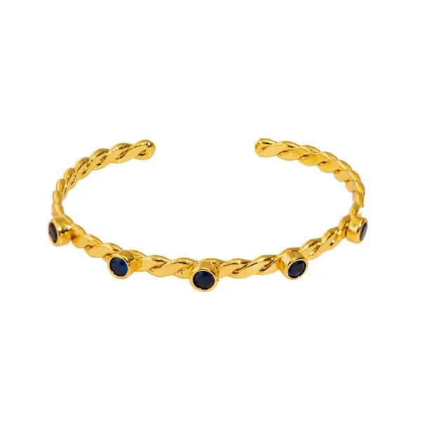 EBRU JEWELRY Twisted Sapphire & Gold Cuff Bracelet - Gold/blue