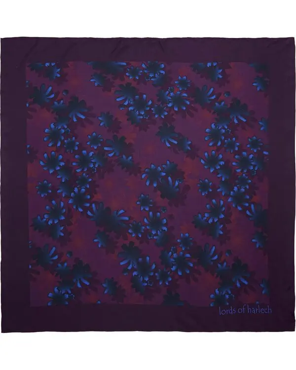 LORDS OF HARLECH Sofia Silk Scarf Rambla Floral Plum - Purple