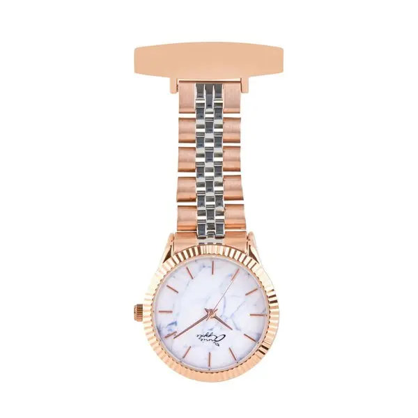 BERMUDA WATCH COMPANY Annie Apple Callista Marble Silver Link Nurse Fob Watch - Rose Gold