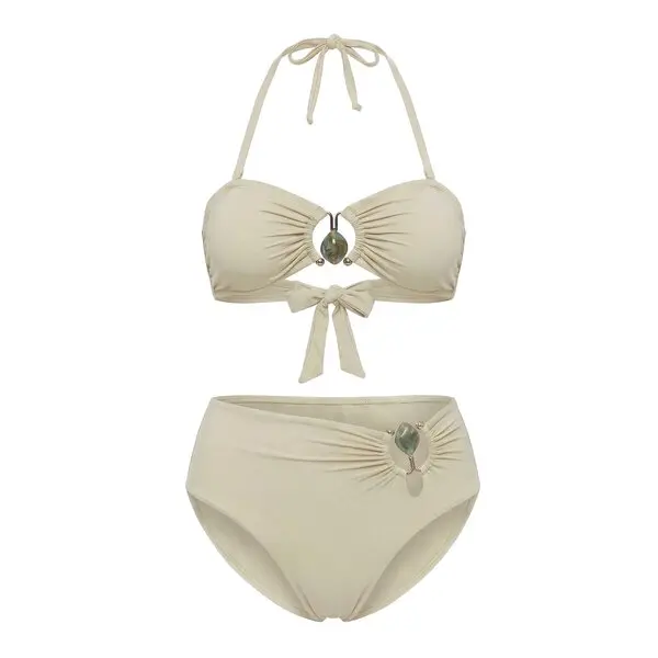 AULALA PARIS The Echo Stone Bandeau Bikini Set - White