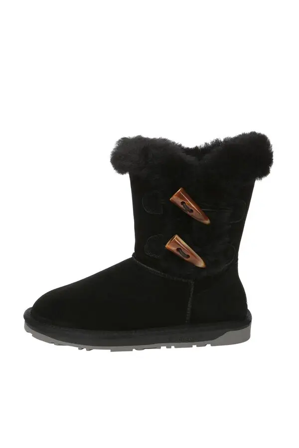 EVERAU AUSTRALIA Stork Horn Toggle Button Short Boots - Black