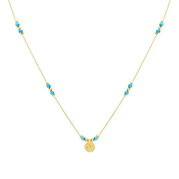 OLIVIA LE Journey Turquoise Magnesite Beaded Necklace With Coin - Gold