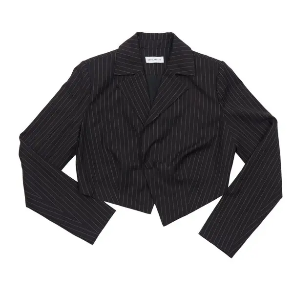 CIRCULAR PATH Asymmetric Crop Pinstripe Blazer