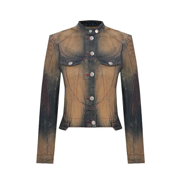 PCFG Pure Cotton Faded Motorcycle Denim Jacket - Blue