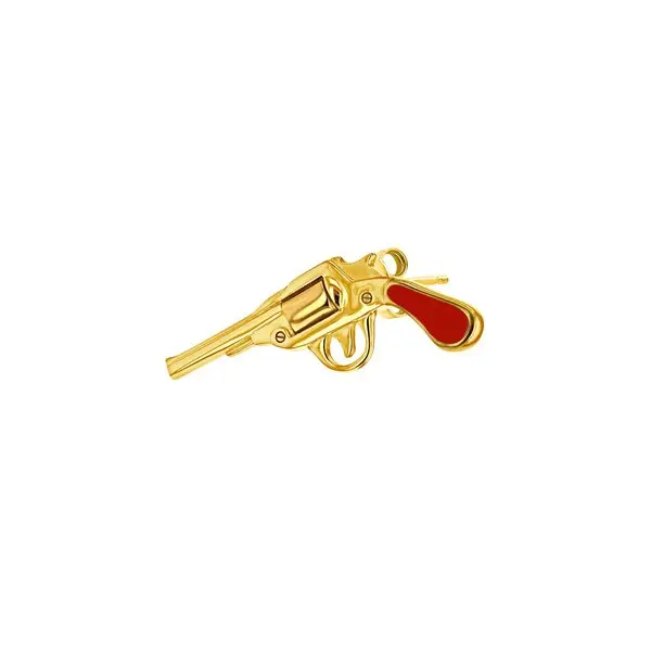 TRUE ROCKS 18kt Gold Plated & Enamel Retro Pistol Stud - Red