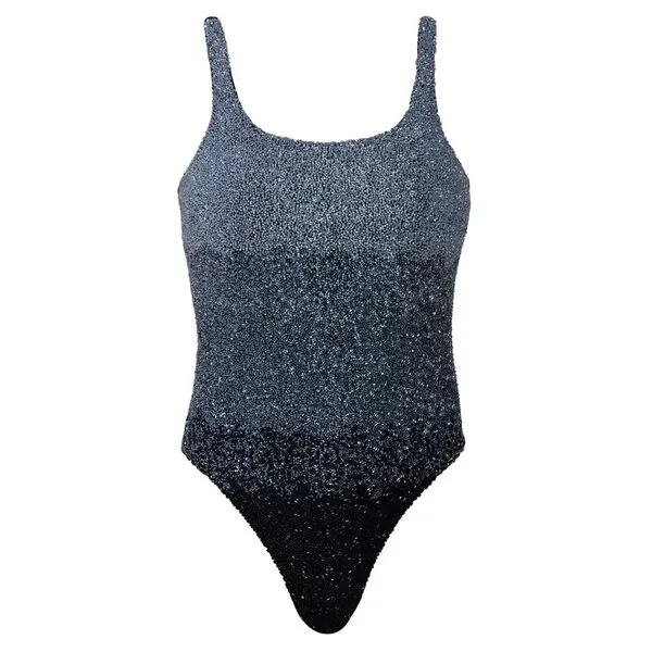 SELF-ADORE Ombre Hand-beaded Embellished One-piece Swimsuit - Black/silver