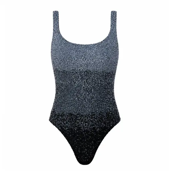 SELF-ADORE Ombre Hand-beaded Embellished One-piece Swimsuit - Black/silver