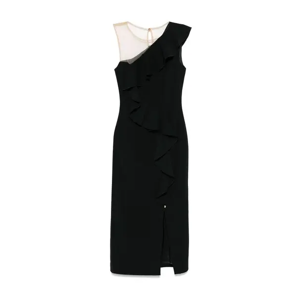NISSA Ruffled Midi Dress - Black