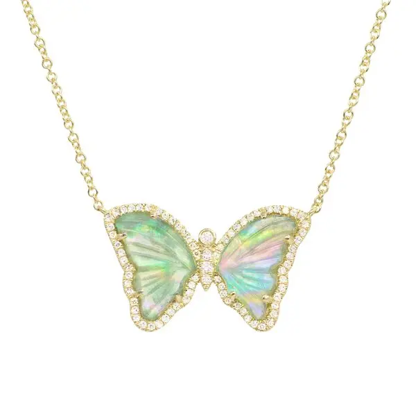 KAMARIA Tourmaline, Pearl, And Diamond Butterfly Necklace - Gold
