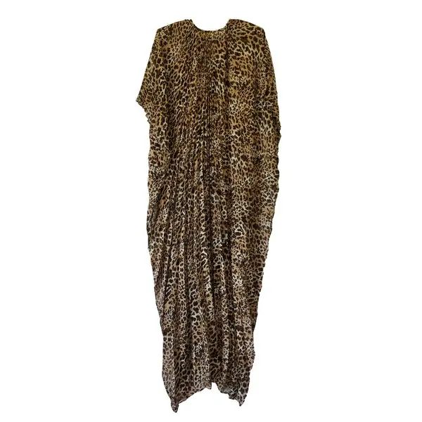 MONICA MAHONEY Leopard Chiffon Pleated Caftan - Brown