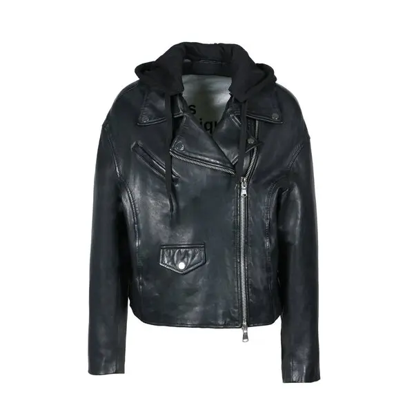 FREAKY NATION Oversized Leather Biker Jacket With Detachable Hood