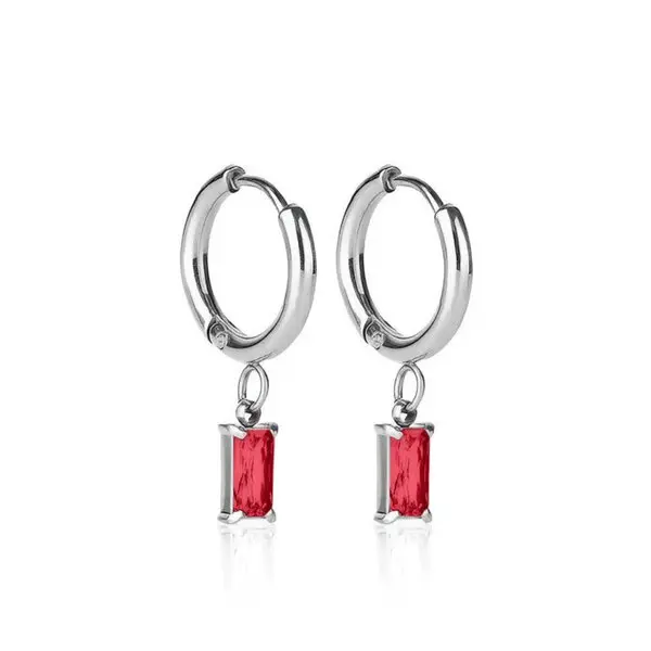 EVER JEWELLERY Luxe Silver Drop Garnet Huggie Earrings - Red/silver