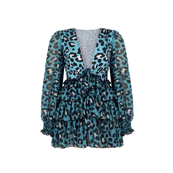 NUR KARAATA Margarita Leo Mini Dress - Blue