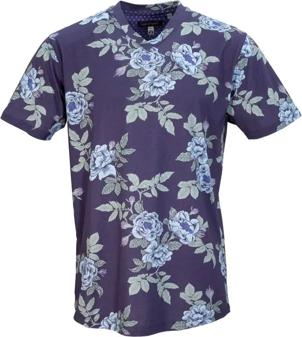 LORDS OF HARLECH Maze Floating Forna V-neck Tee In Skipper - Blue