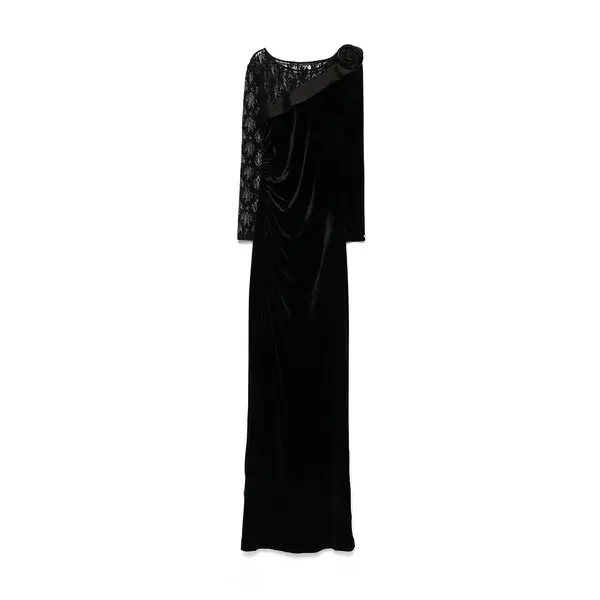 NISSA Lace-trim Velvet Maxi Dress