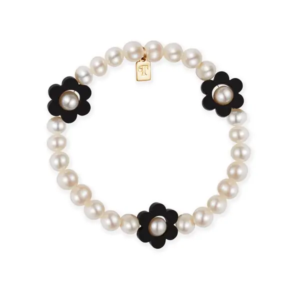 TOOLALLY Flower Pearl Bracelet - Black/white