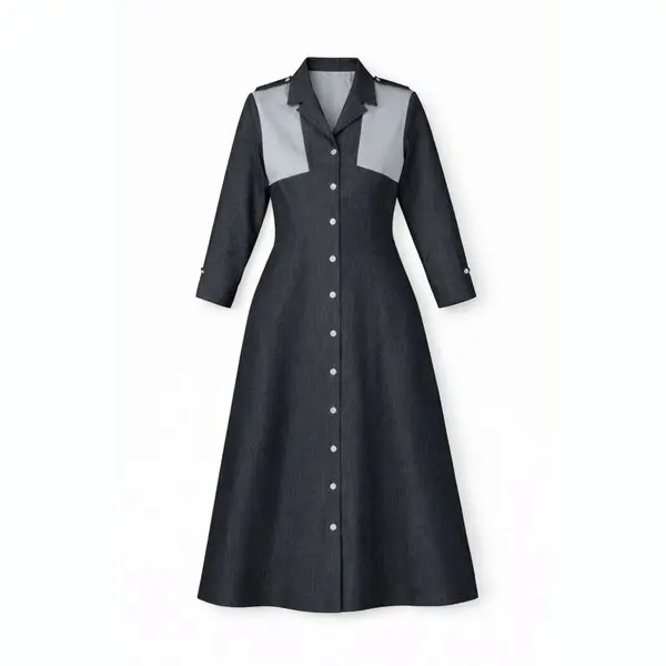 HOUSE OF GL Hematite Dark Wash Denim A-line Midi Shirt Dress - Black