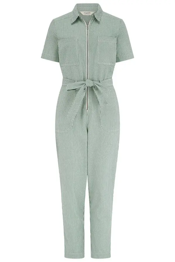 SUGARHILL BRIGHTON Striped Organic Cotton Boilersuit - Green