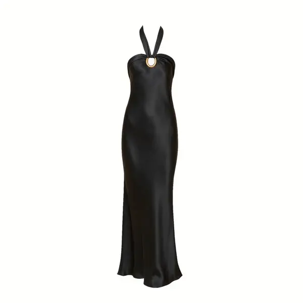 DECOLET THE LABEL Solene Satin Halter Gown