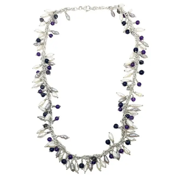 TG-JEWELLERY BY TAMARA GERVASIO Freshwater Pearl, Amethyst, And Iolite Necklace - Silver/blue