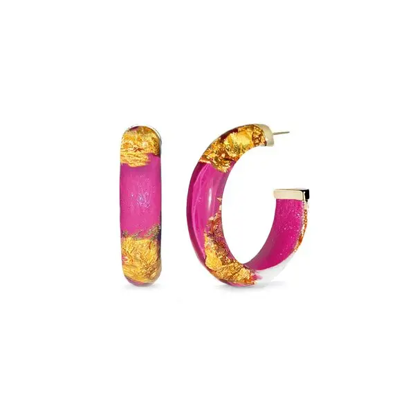 GOLD & HONEY Hoop Earrings With Gold Leaf - Gold/pink