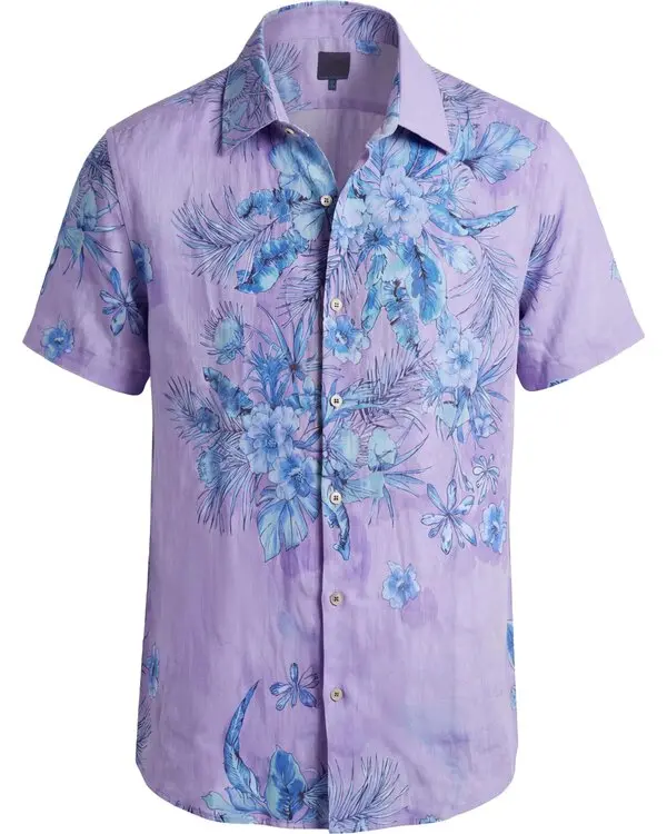 LORDS OF HARLECH Sergio Mali Floral Lavender Linen Printed Shirt - Purple