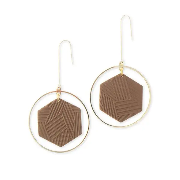 BY CHAVELLI Hexagon Halo Dangle Earrings - Brown
