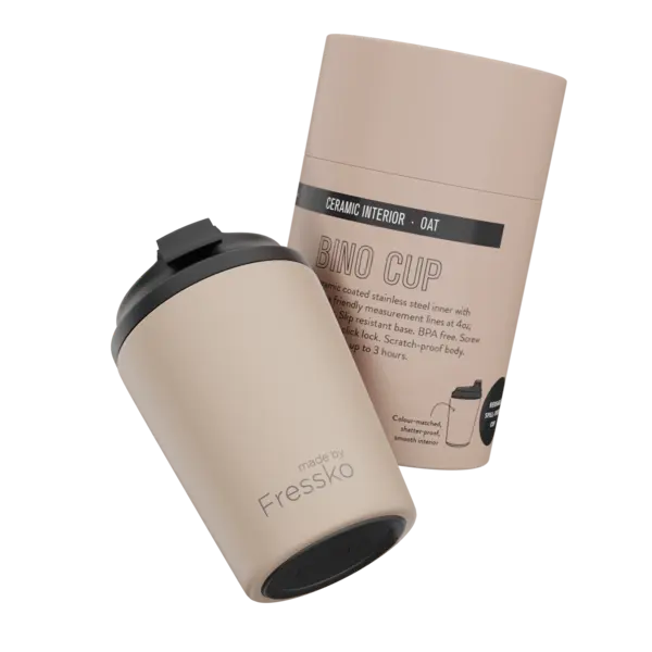FRESSKO Neutrals Bino 8oz / 227ml Reusable Coffee Cup, Ceramic Oat - Brown