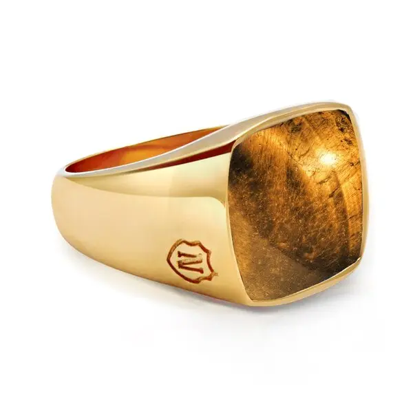 NIALAYA JEWELRY Signet Ring With Brown Tiger Eye Stone - Gold/brown
