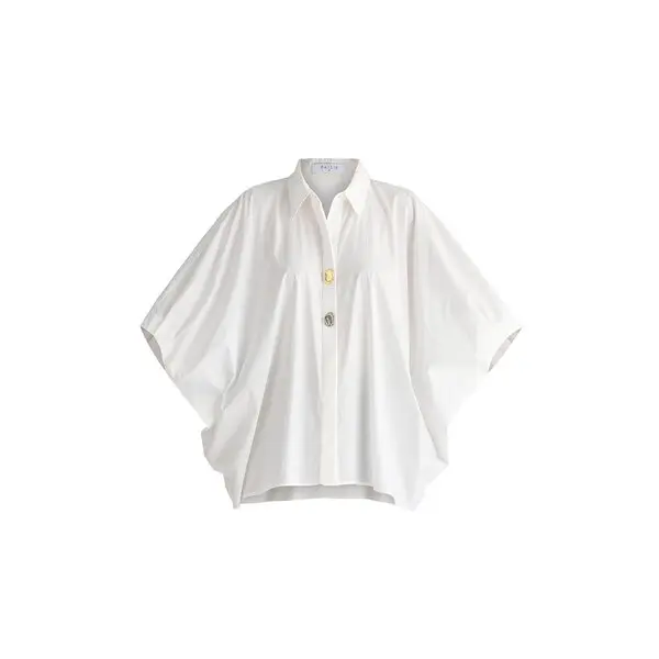 PAISIE Metallic Button Oversized Blouse - White