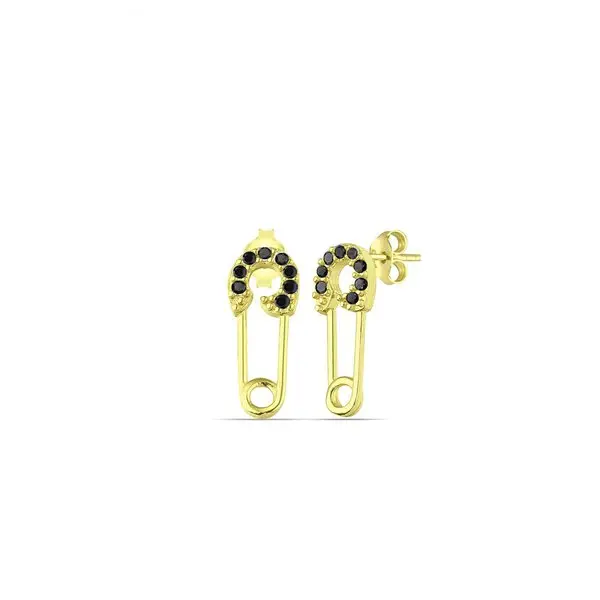 SPERO LONDON Gold And Black Jewelled Mini Safety Pin Stud Earrings - Gold/black