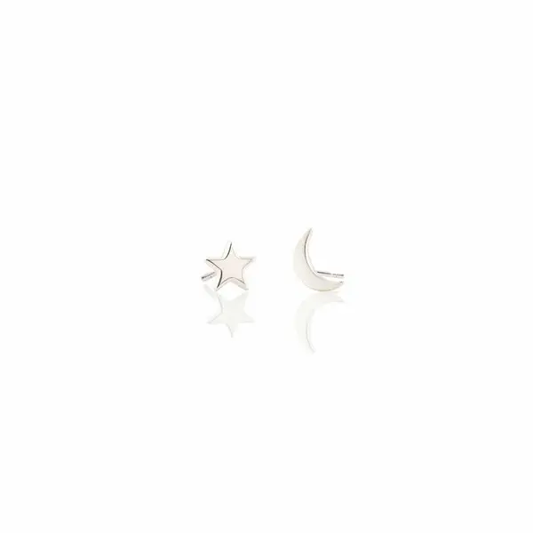 Kris Nations Star & Moon Stud Earrings - Silver