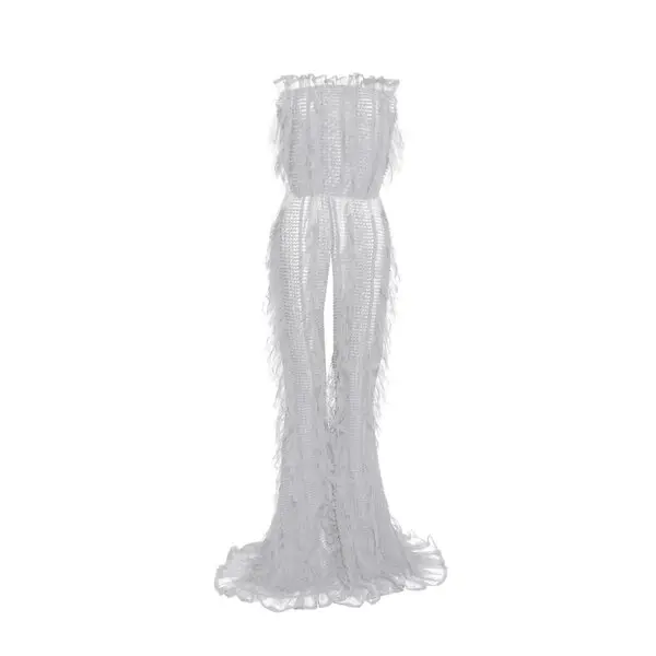 SARAH REGENSBURGER Fringe Tube Jumpsuit - White