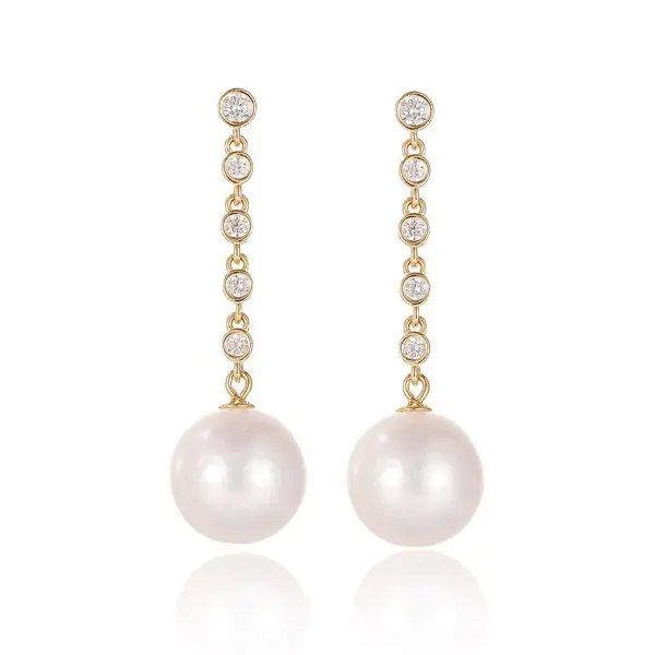 CLASSICHARMS Electra Vermeil Diamond Rivière Pearl Drop Earrings - Gold
