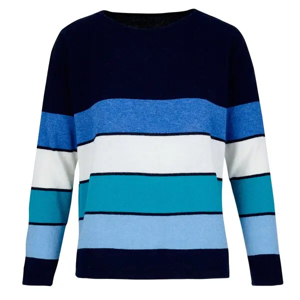 AT LAST... Striped Cashmere Blend Sweater - Blue