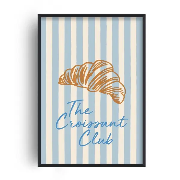 FANCLUB The Croissant Club Striped Kitchen Retro Art Print A2 - Blue