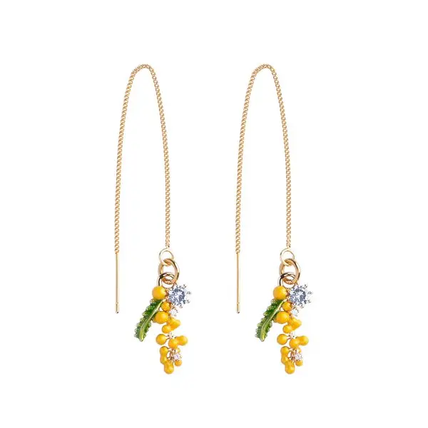 MY LITTLE NATURE Gold Plated Threader Earrings With Charm - Gold/yellow