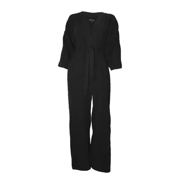 JOELEEN TORVICK Wide Leg Button-down Belted Jumpsuit - Black